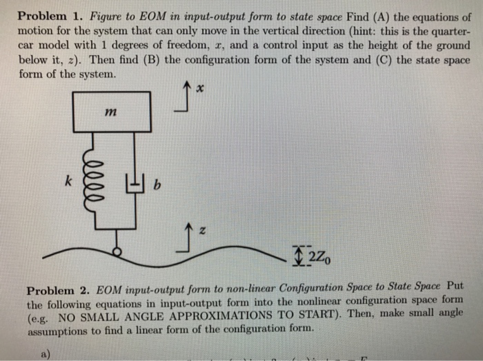 Solved Figure to EOM in input-output form to state space | Chegg.com