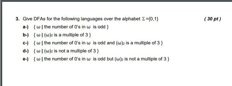 Solved 3. Give DFAs for the following languages over the | Chegg.com