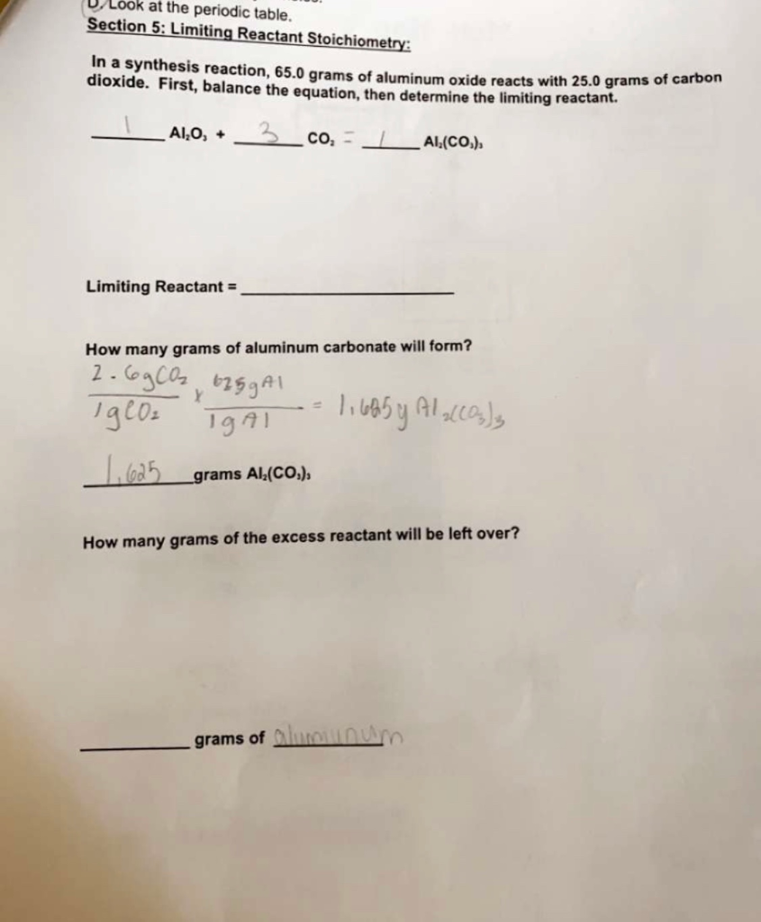 Solved U. Look at the periodic table. Section 5: Limiting | Chegg.com