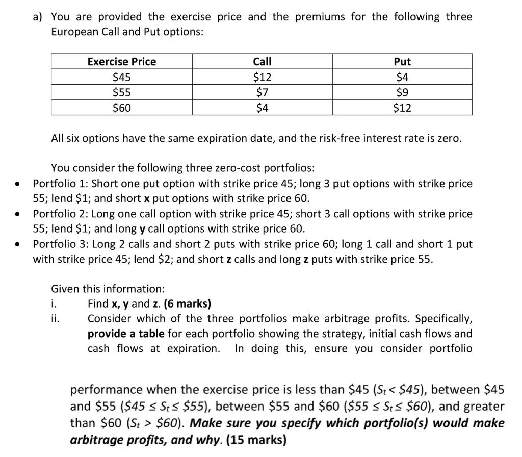 a) You are provided the exercise price and the | Chegg.com