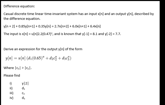 Difference equation: Casual discrete time linear | Chegg.com