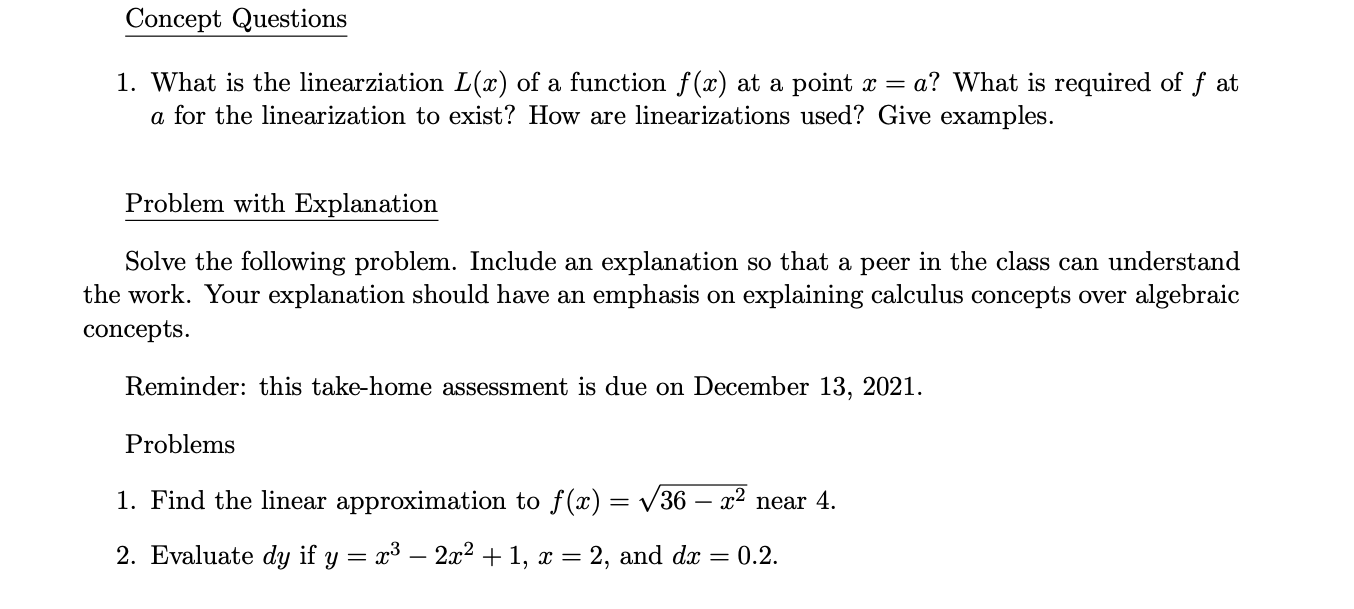 Solved Concept Questions 1. What is the linearziation L(x) | Chegg.com