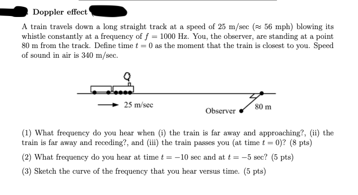 Solved Doppler effect A train travels down a long straight | Chegg.com