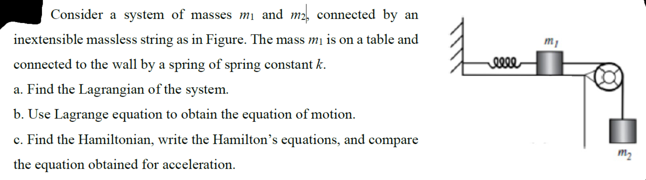 Solved Consider a system of masses m1 ﻿and m2, ﻿connected by | Chegg.com
