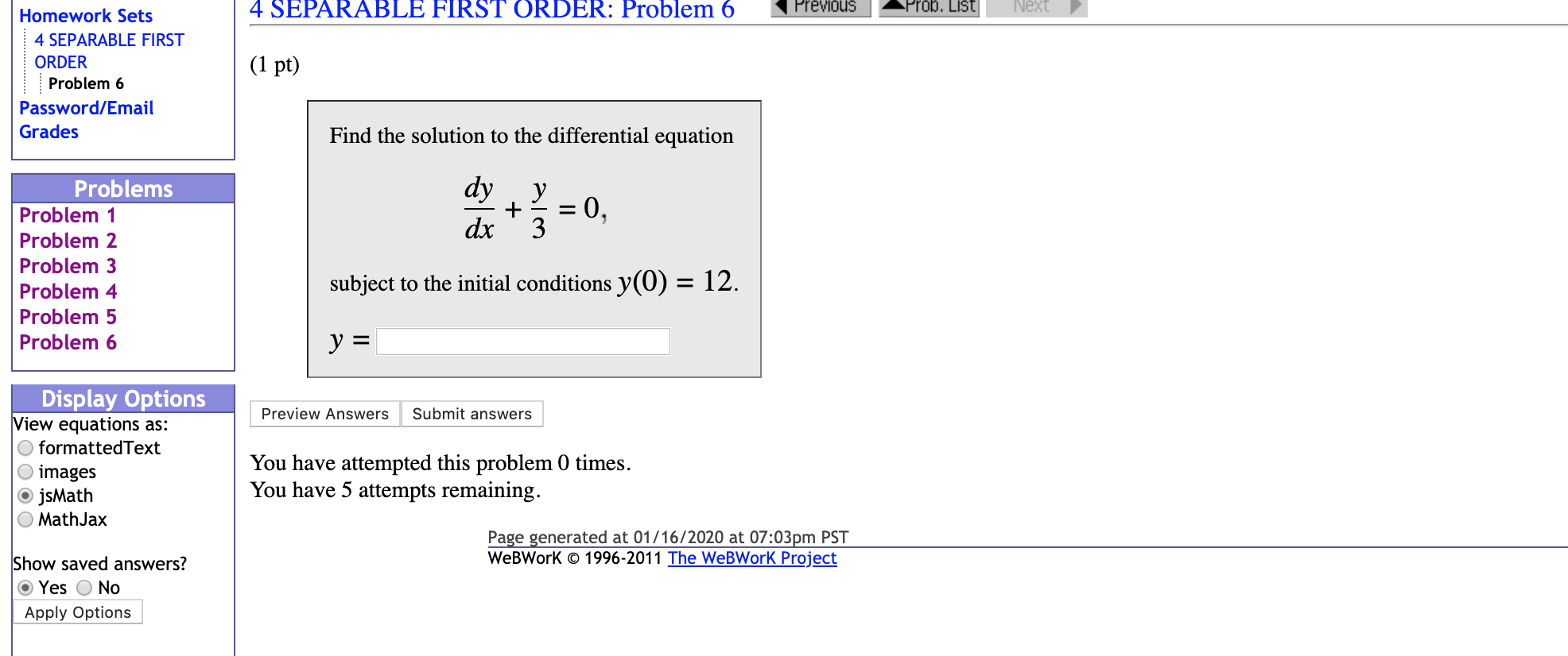 Solved Previous Prob. List Next 4 SEPARABLE FIRST ORDER: | Chegg.com