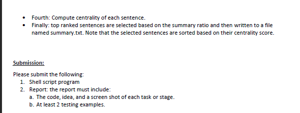 Shell Scripting Project - Text Summarization using | Chegg.com