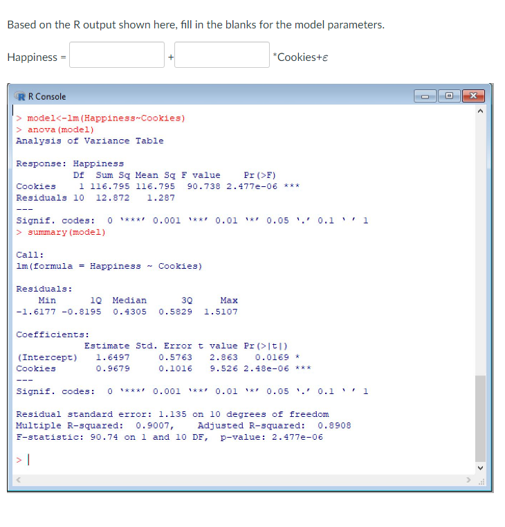 Solved Based on the R output shown here, fill in the blanks | Chegg.com