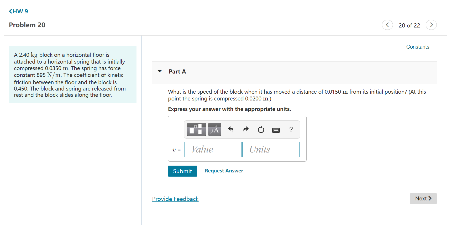 Solved Constants Part A A 2.40 kg block on a horizontal | Chegg.com