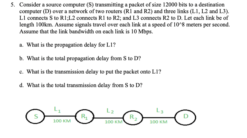 Solved 5. Consider a source computer (S) transmitting a | Chegg.com