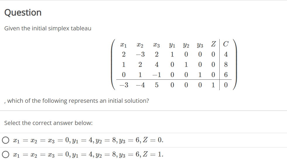 Solved Given the initial simplex tableau | Chegg.com