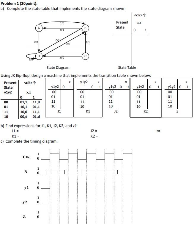Solved Problem 1 (20point): a) Complete the state table that | Chegg.com