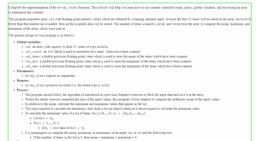 Solved Complete the implementation of the array_stats | Chegg.com