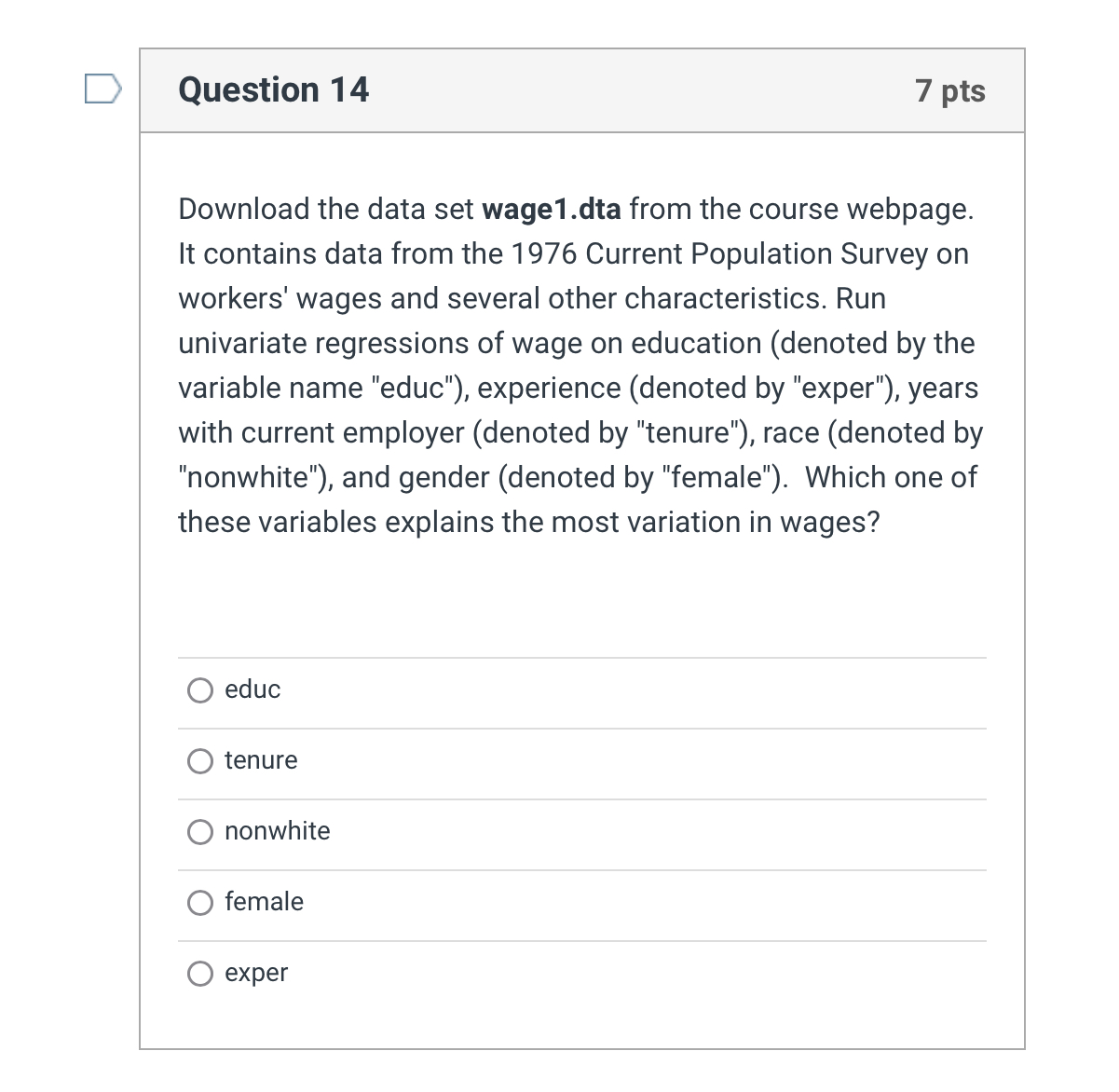 Download the data set wage1.dta from the course | Chegg.com