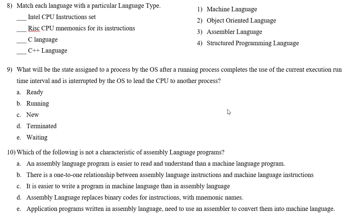 Solved 8) Match each language with a particular Language | Chegg.com