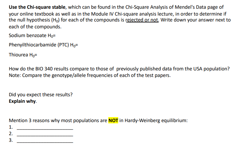 BIO 340 Activity # 5: Hardy-Weinberg and Chi-square | Chegg.com