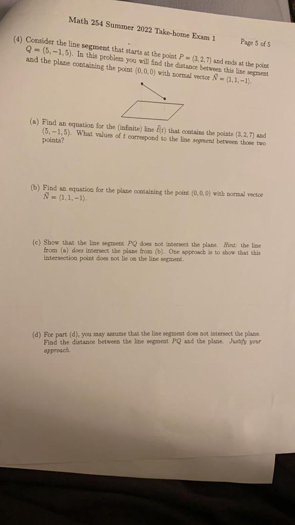 Solved Math 254 Summer 2022 Take-home Exam 1 (4) Consider | Chegg.com