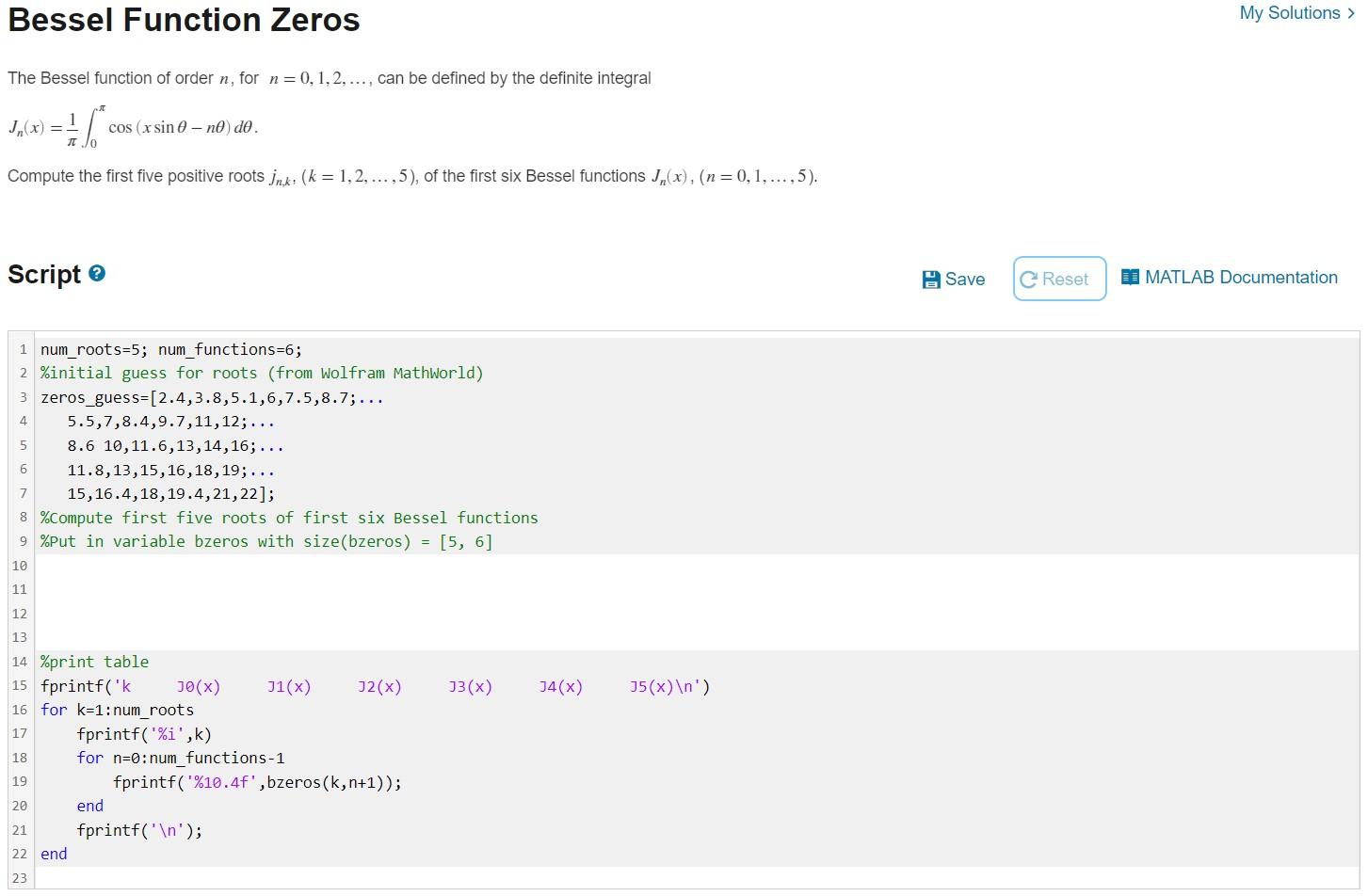 Bessel Function Zeros My Solutions The Bessel 
