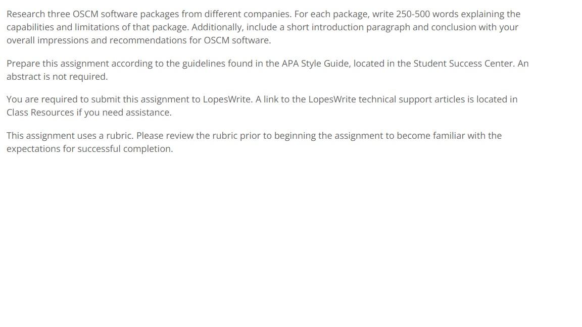 Solved Research three OSCM software packages from different | Chegg.com Solved Research three OSCM software packages from different | Chegg.com