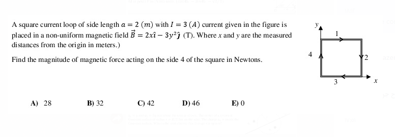 Solved A square current loop of side length a=2( m) with | Chegg.com