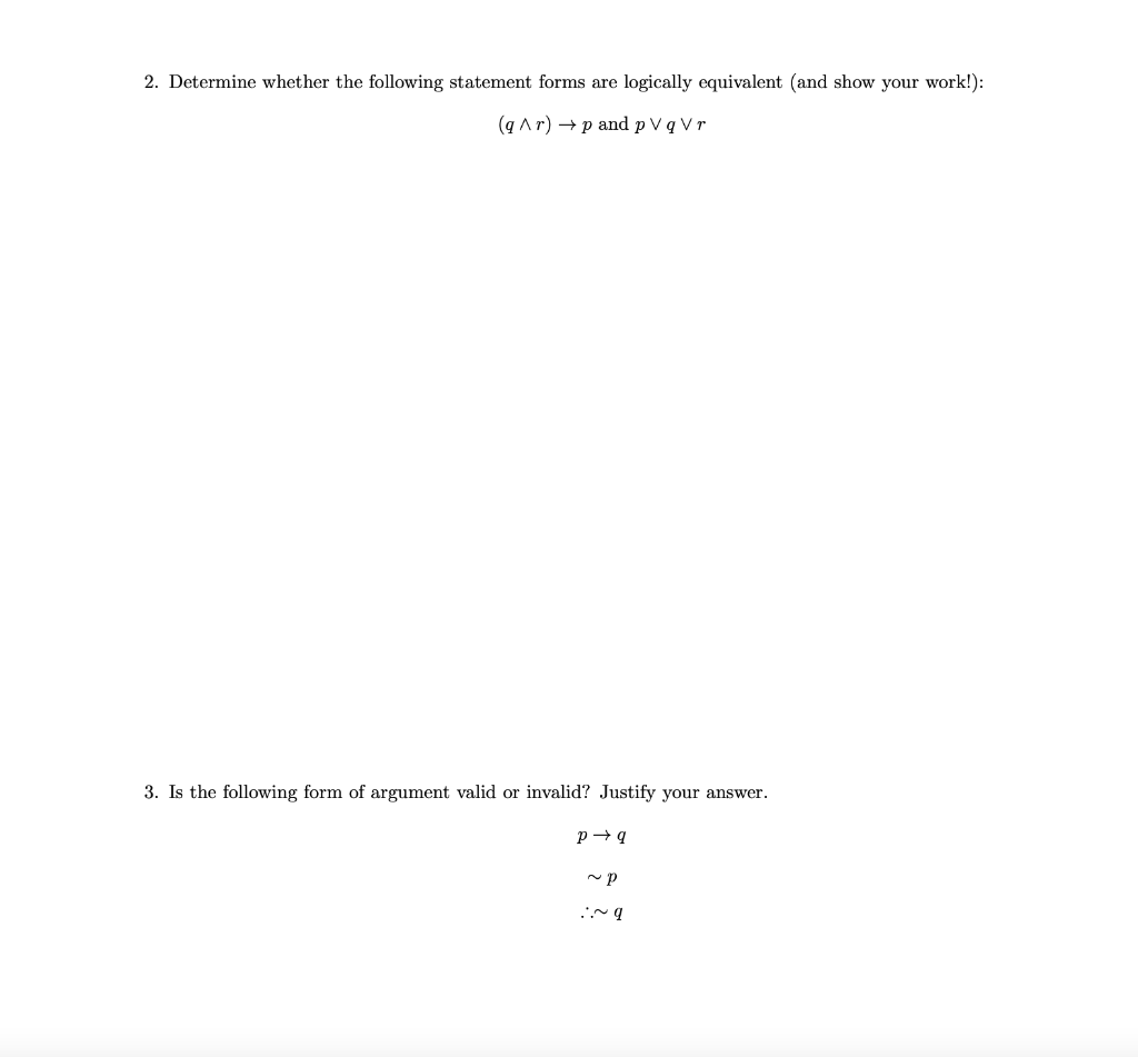 Solved 2. Determine whether the following statement forms | Chegg.com