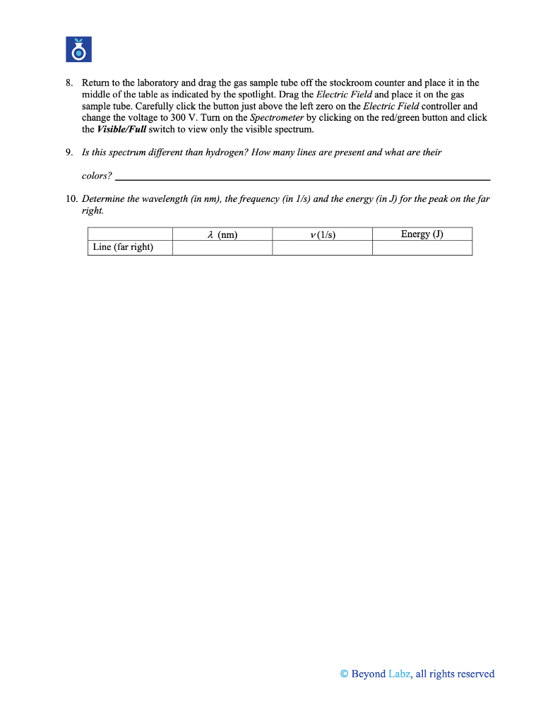 Solved 1-8: Atomic Emission Spectra When a sample of gas is | Chegg.com