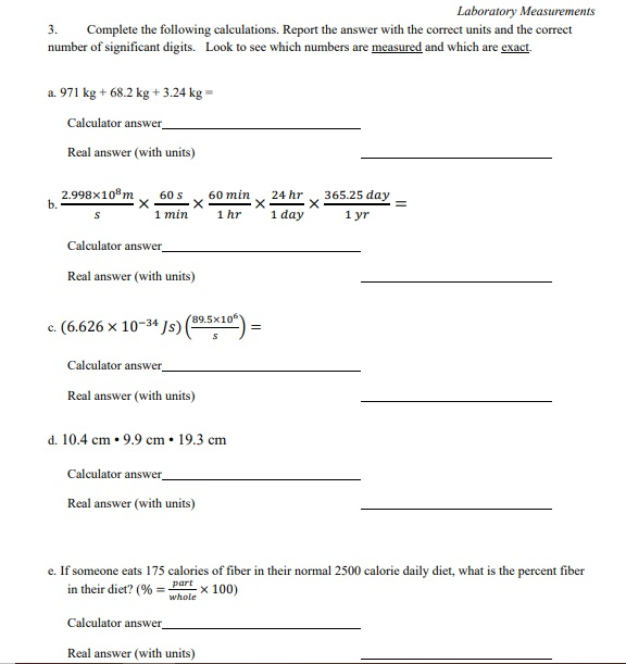 Solved 3. Laboratory Measurements Complete the following | Chegg.com