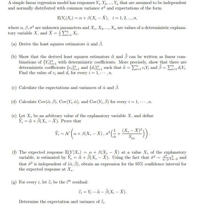 Solved A simple linear regression model has responses | Chegg.com