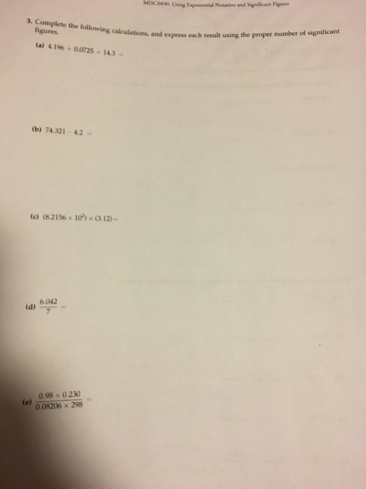 Solved Complete the following calculations and express each | Chegg.com