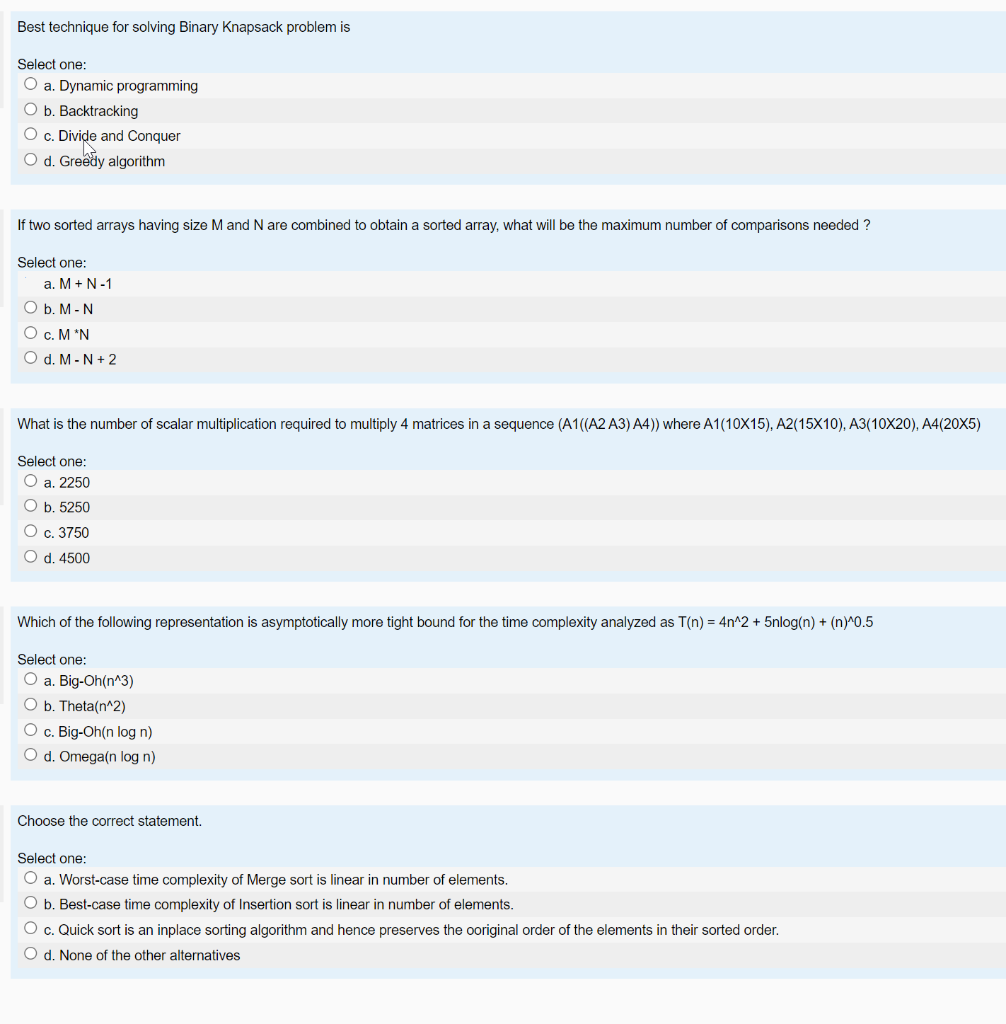 Solved Best technique for solving Binary Knapsack problem is | Chegg.com