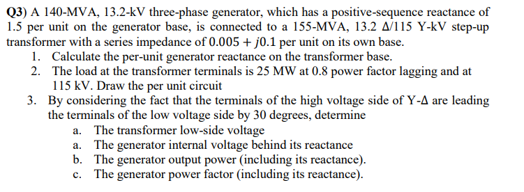 Solved Q3) A 140-MVA, 13.2-kV three-phase generator, which | Chegg.com