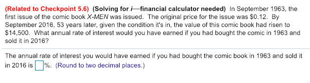 Solved (Related to Checkpoint 5.6) (Solving for i financial | Chegg.com