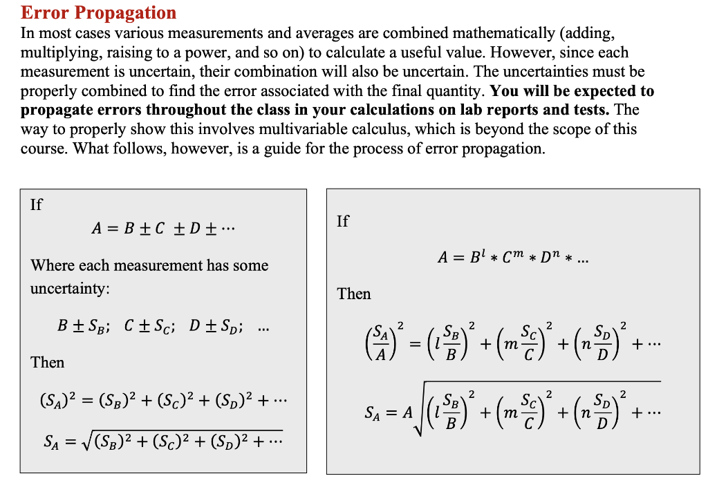 Solved Determine an expression for the propagated error for | Chegg.com
