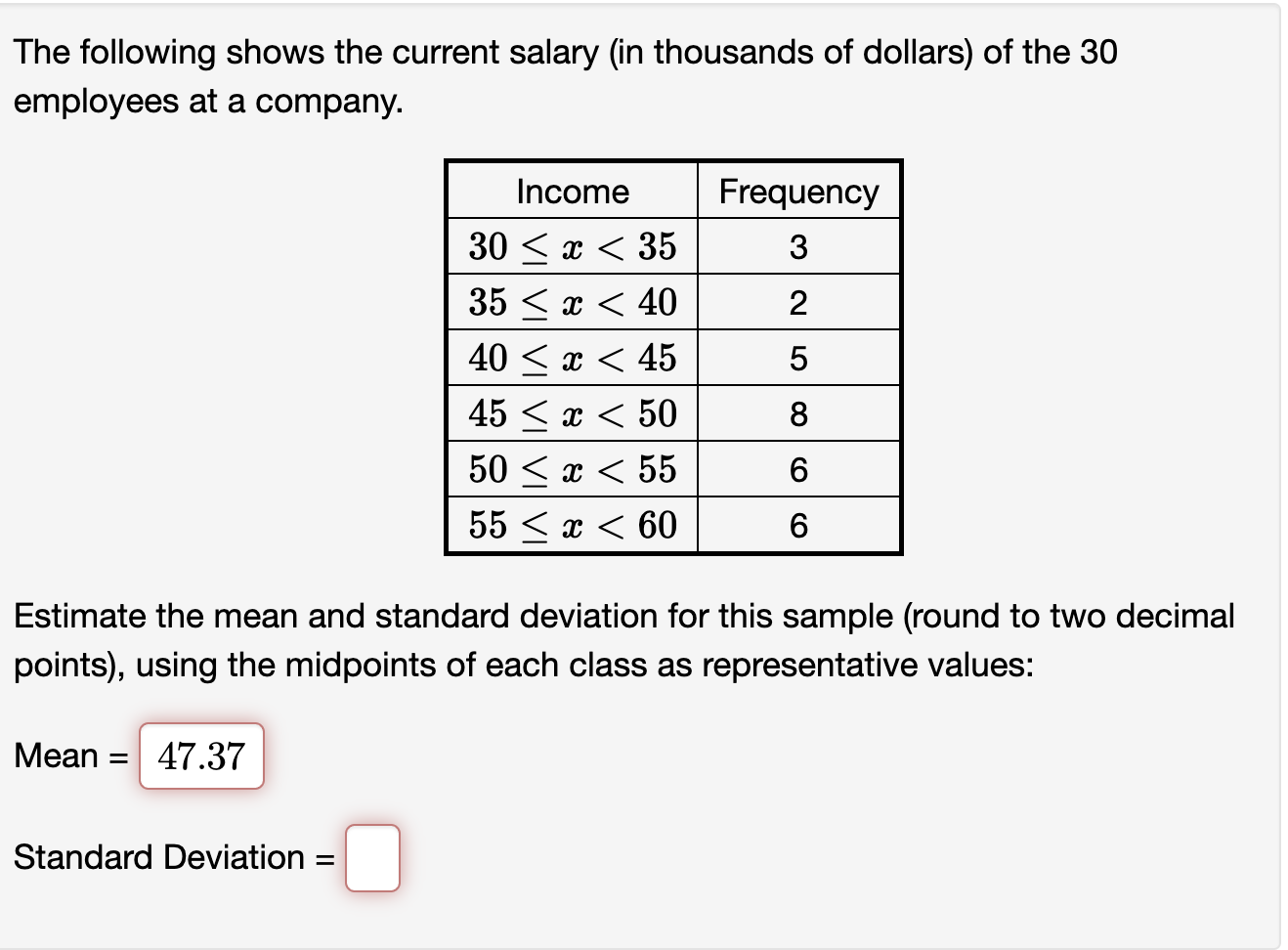 Solved The following shows the current salary (in thousands | Chegg.com