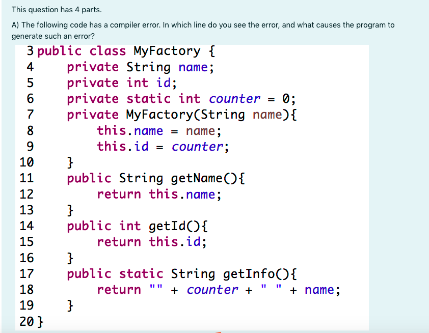 Solved This question has 4 parts. A) The following code has | Chegg.com
