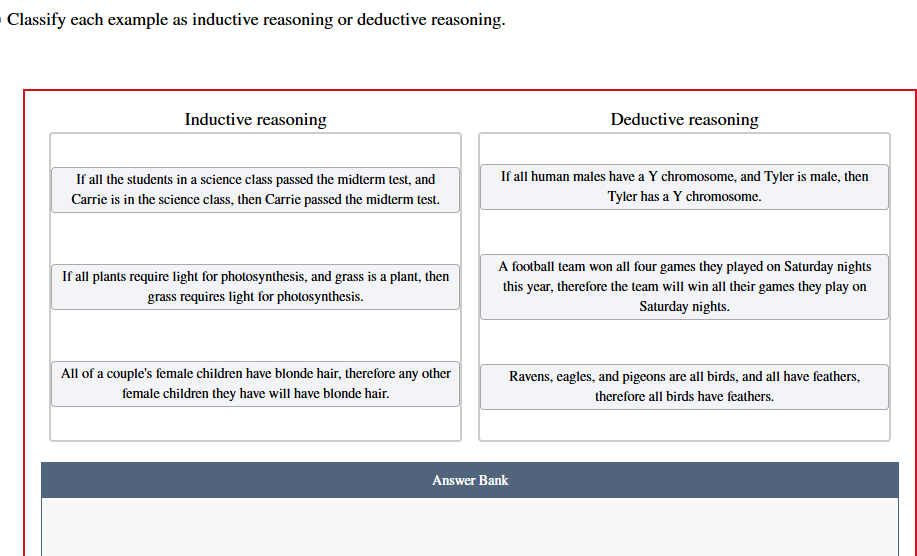 Solved Classify each example as inductive reasoning or | Chegg.com