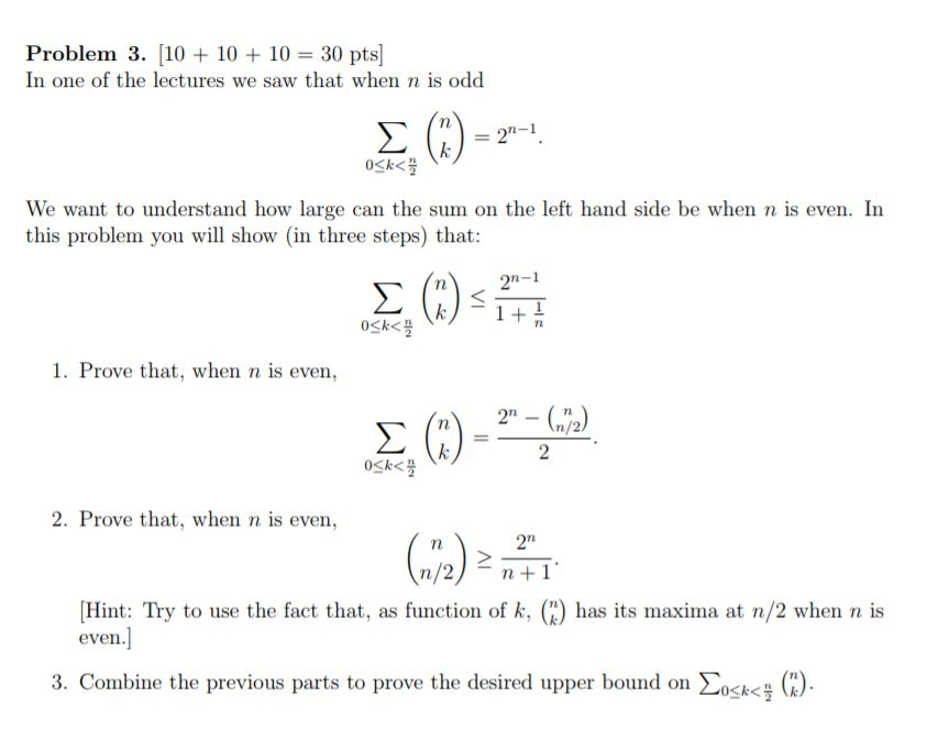 Solved Problem 3. [1010 10 30 pts In one of the lectures we | Chegg.com