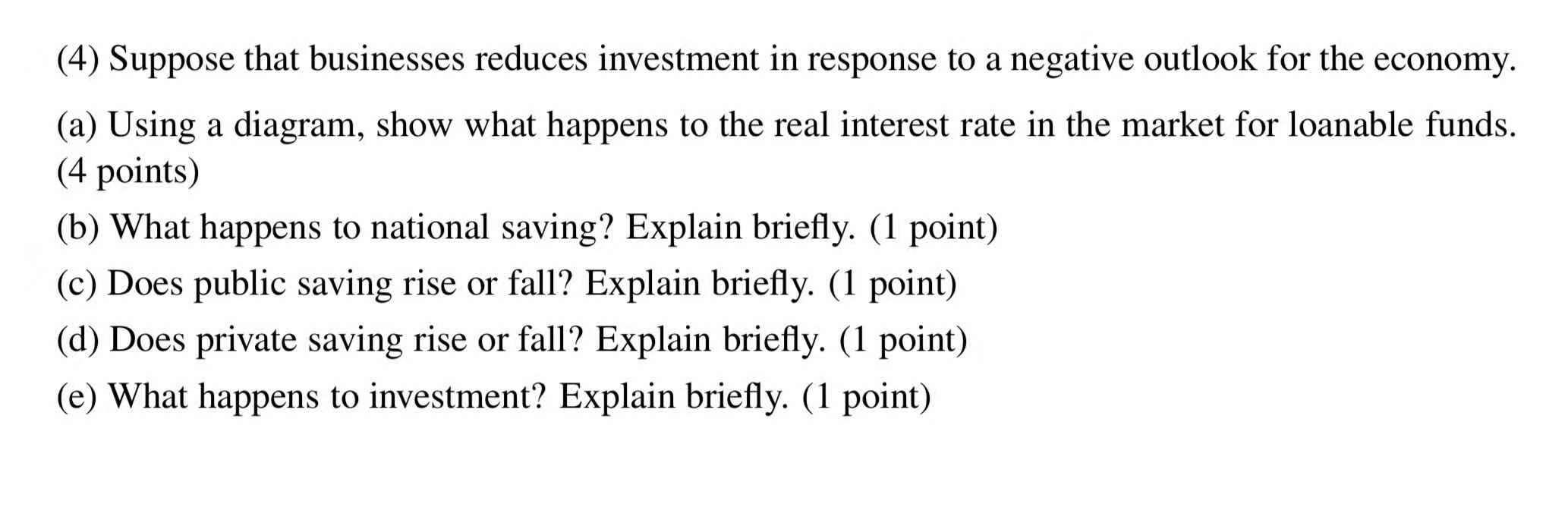 Solved (4) Suppose that businesses reduces investment in | Chegg.com