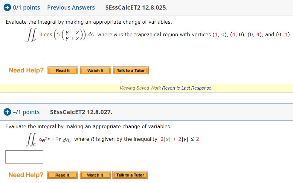 Solved + 0/1 points Previous Answers SessCalcET2 12.8.025. | Chegg.com