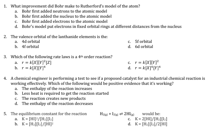 Solved 1. What improvement did Bohr make to Rutherford's | Chegg.com