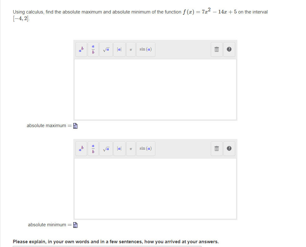 Solved Using calculus, find the absolute maximum and | Chegg.com
