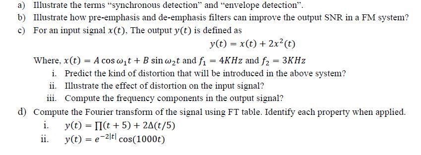 a) Illustrate the terms "synchronous detection" and | Chegg.com