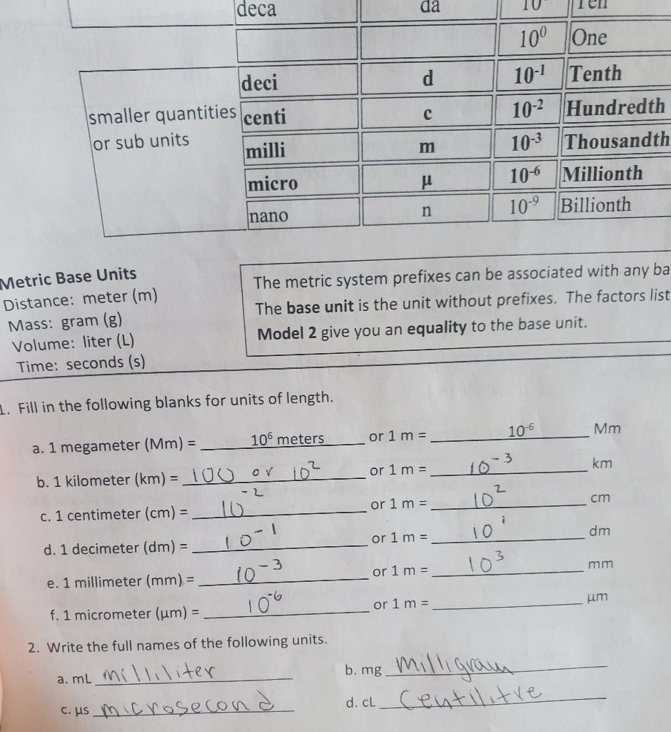 Solved deca da d с deci smaller quantities centi milli micro | Chegg.com