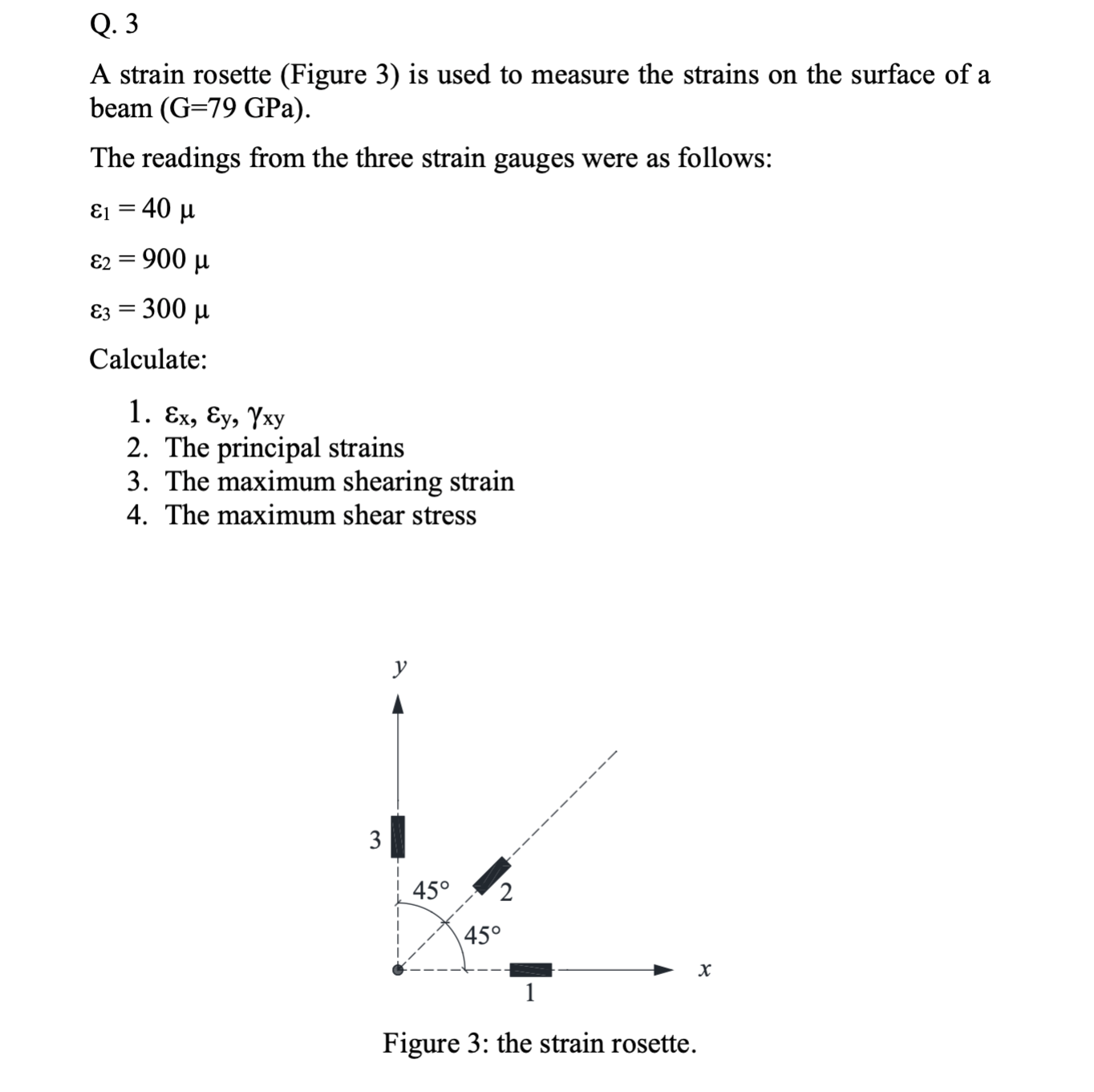 Solved A strain rosette (Figure 3) is used to measure the | Chegg.com