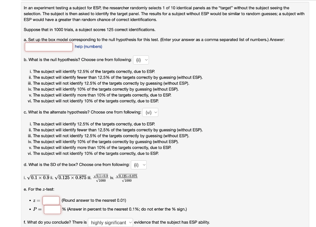 Solved In an experiment testing a subject for ESP, the | Chegg.com