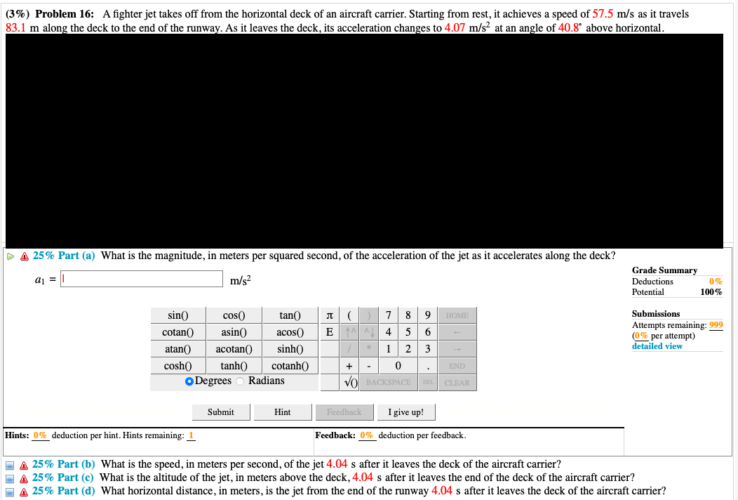 Solved (3\%) Problem 16: A fighter jet takes off from the | Chegg.com