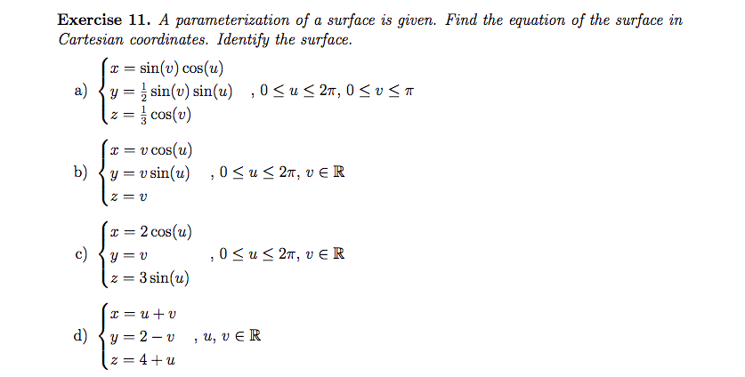 Solved Exercise 11 A Parameterization Of A Surface Is 1904