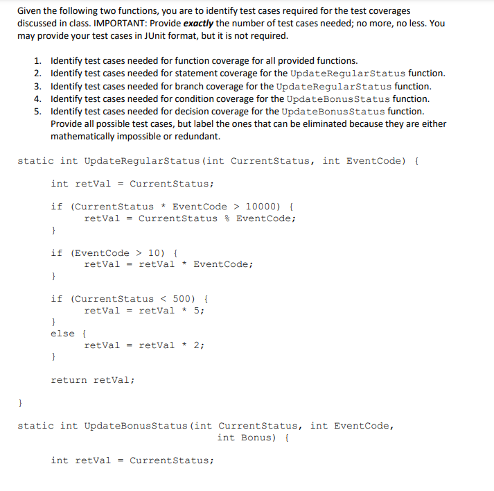 Solved Given the following two functions, you are to | Chegg.com