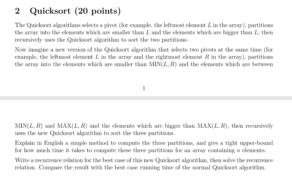Solved 2 Quicksort (20 points) The Quicksort algorithms | Chegg.com