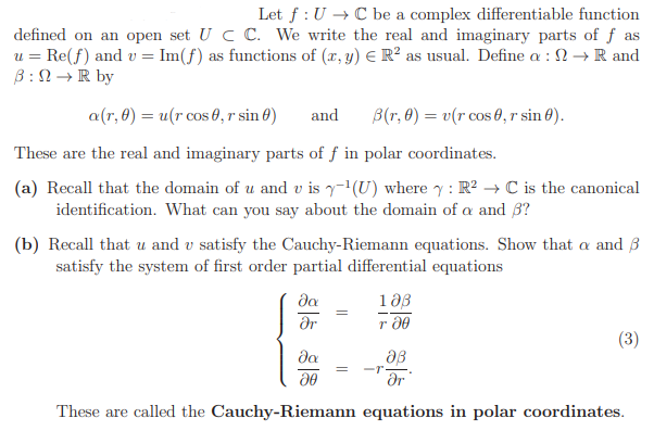 Solved Let f:U→C be a complex differentiable function | Chegg.com
