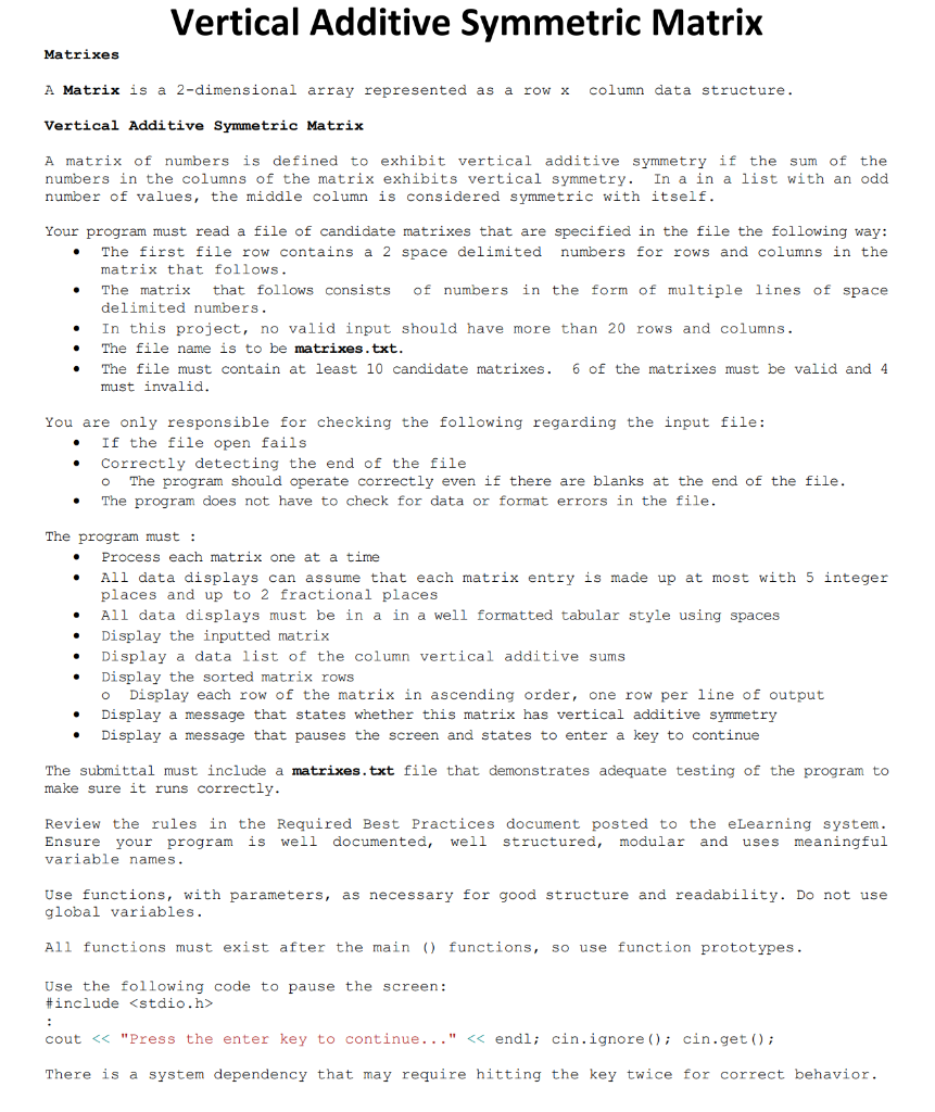 Solved Vertical Additive Symmetric Matrix Matrixes A Matrix | Chegg.com